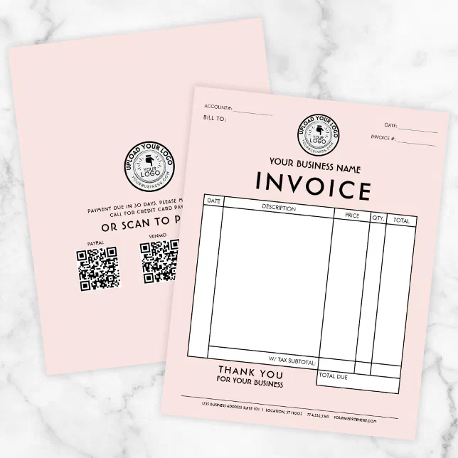 Create Your Own Pink Invoice with QR Logo Invoice Custom Letterhead ...