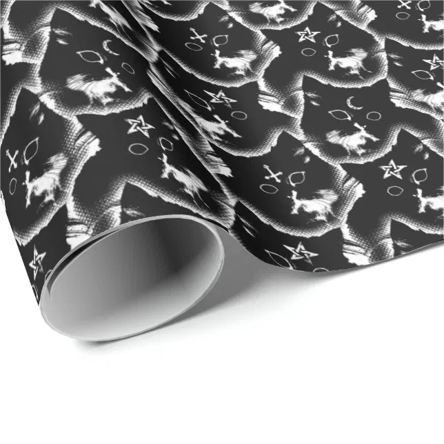 Creepy cute gothic kitten satanic witchcraft wrapping paper | Zazzle