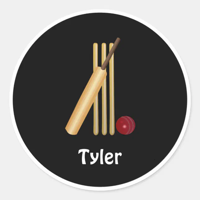 Cricket - Wicket, bat and ball, template Classic Round Sticker | Zazzle