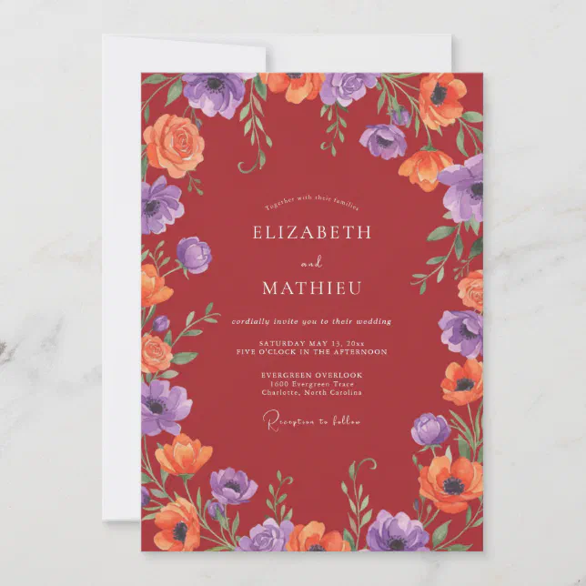 Crimson Vibrant Botanical Wedding Invitation | Zazzle