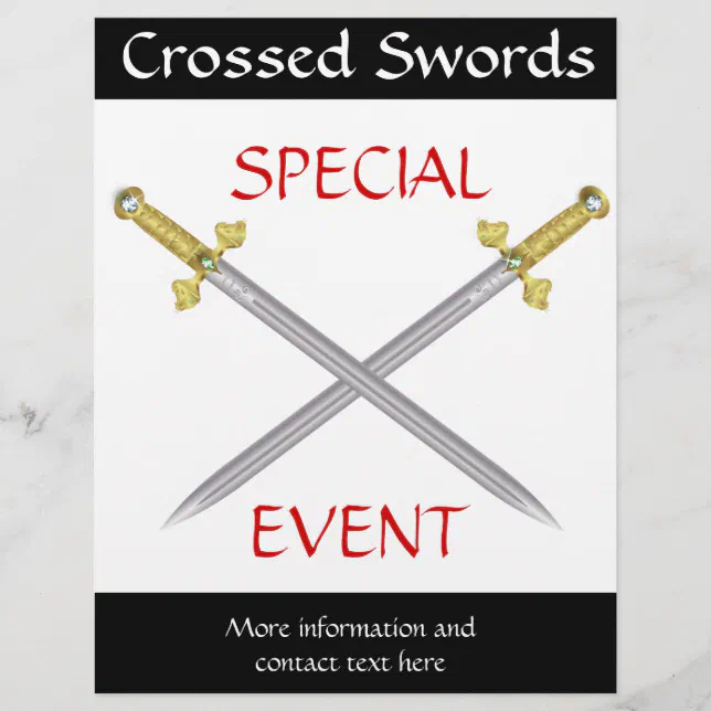 Crossed Mediaeval Swords Flyer Template | Zazzle