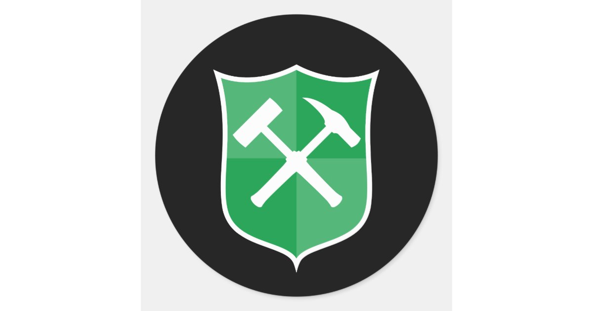 Crossed Rock Hammer Shield Classic Round Sticker | Zazzle