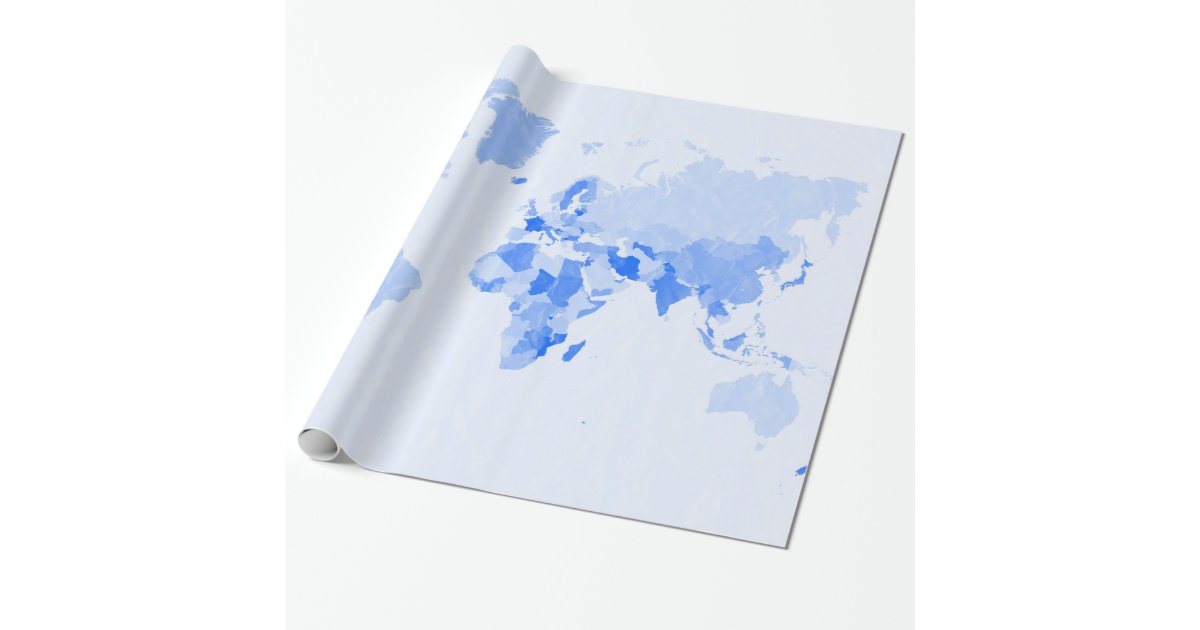 Crumpled Pale Blue World Map Wrapping Paper | Zazzle