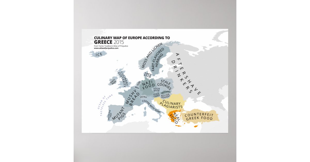 Culinary Map of Europe According to Greece Poster | Zazzle