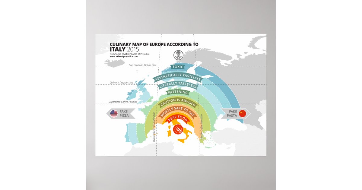 Culinary Map of Europe According to Italy Poster | Zazzle