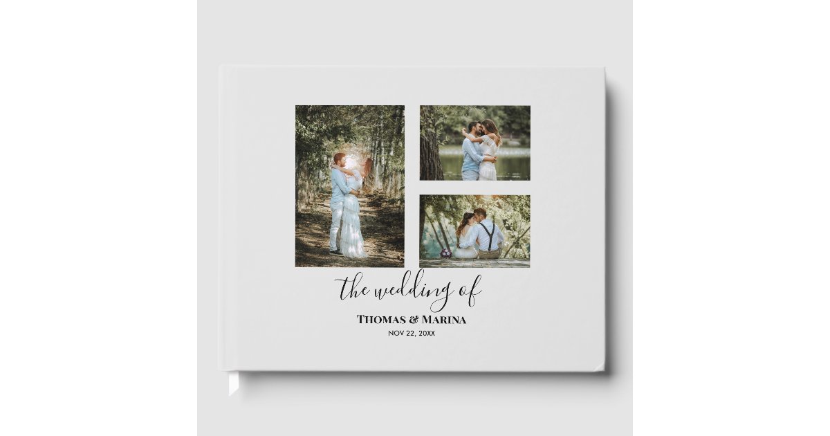 Custom 3 Sections Family Photo Collage Wedding Guest Book | Zazzle
