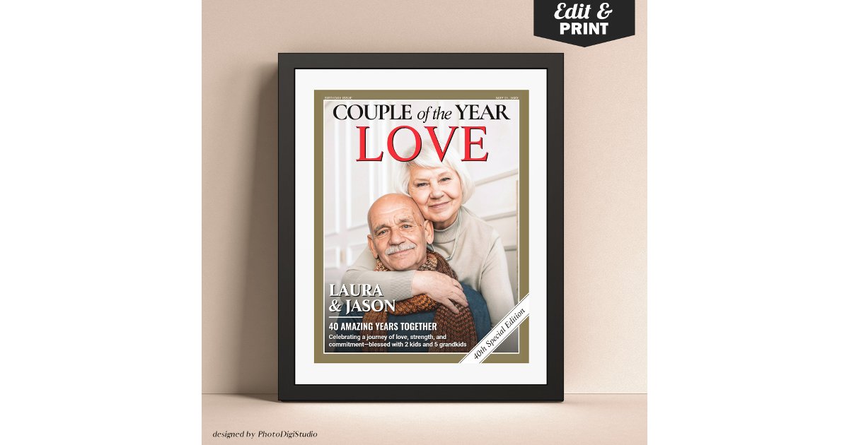 Custom Anniversary Magazine Cover, Couple Portrait Poster | Zazzle