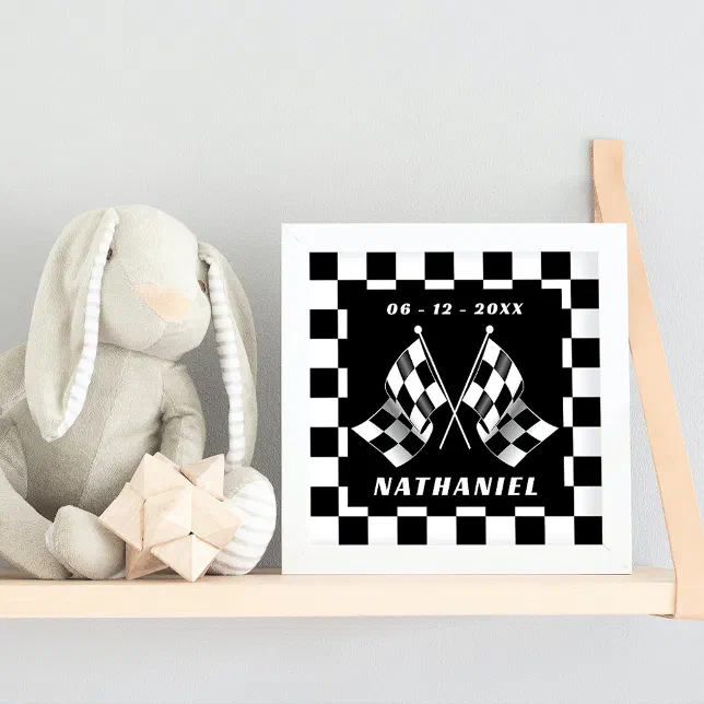 Custom Black White Chequered Flags Squares Pattern Poster | Zazzle