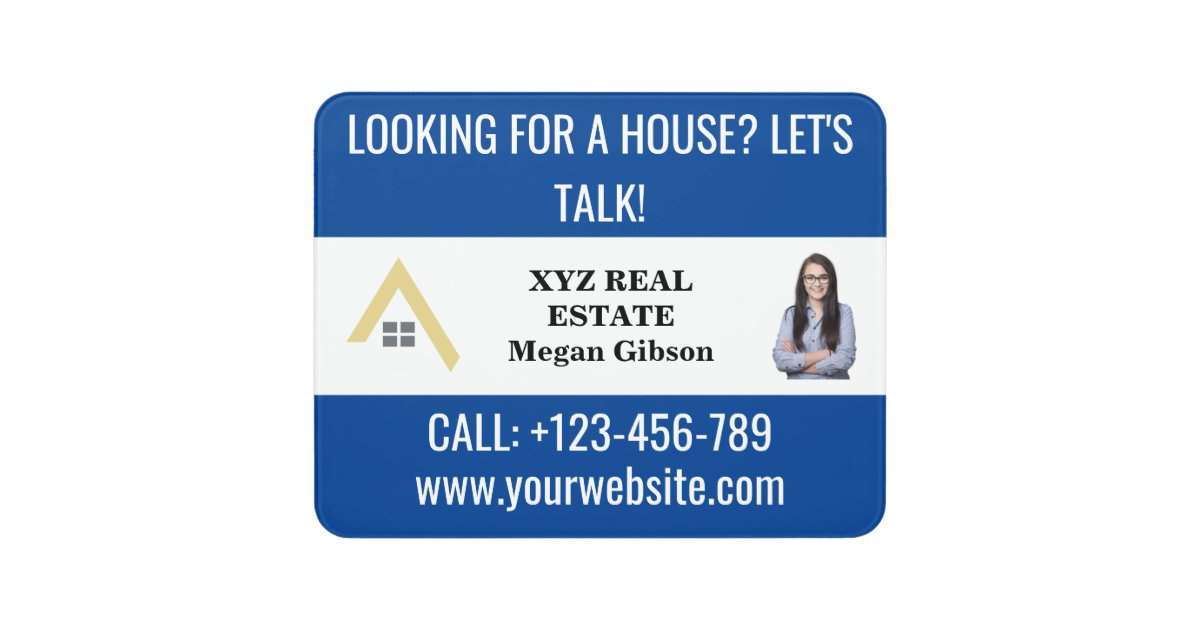 Custom Blue White Real Estate Logo Promotional Door Sign | Zazzle