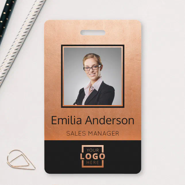 Custom Business Logo Barcode Employee Photo ID Badge | Zazzle