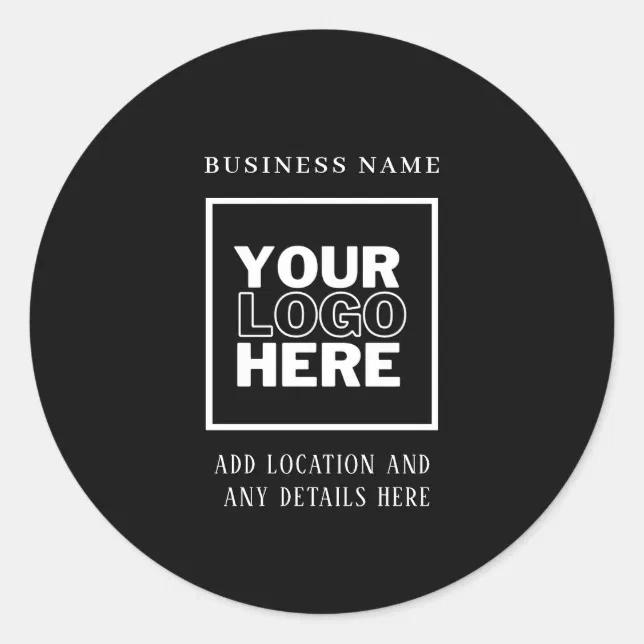 Custom Business Logo Black and White Branded Classic Round Sticker | Zazzle