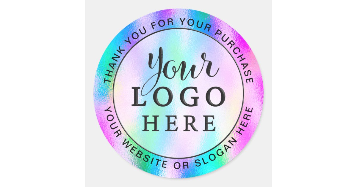 Custom Business Logo Iridescent Holographic Classic Round Sticker | Zazzle