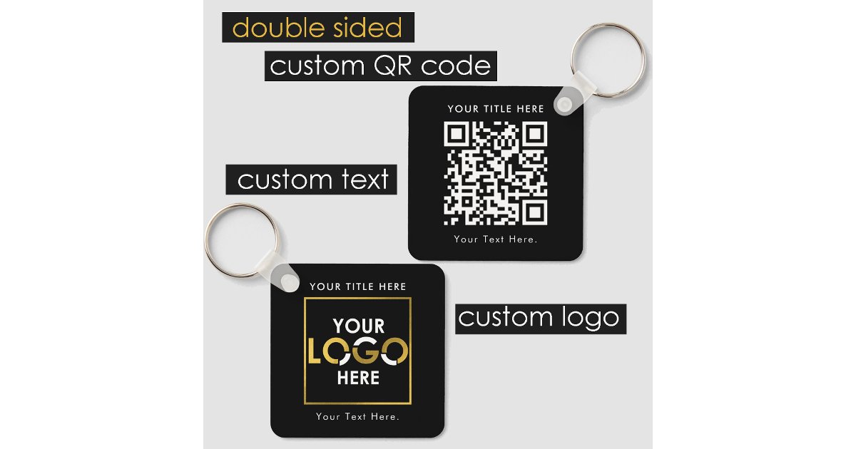 Custom Business Logo QR Code & Text Double Sided Key Ring | Zazzle