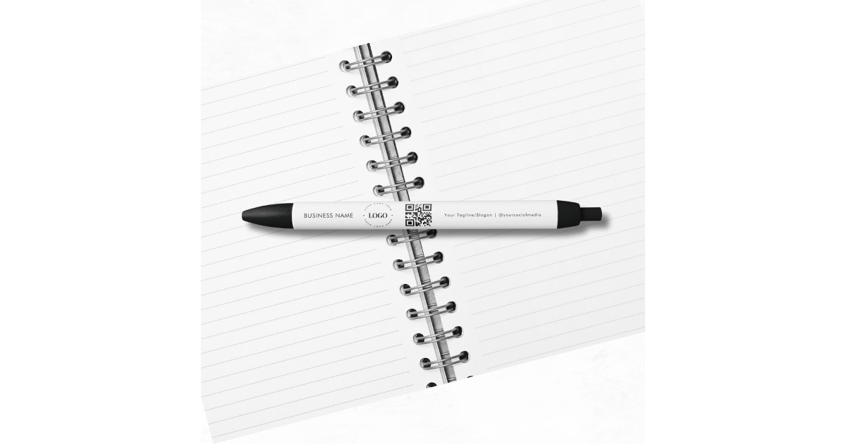 Custom Business Logo QR Code & Text Promotional Black Ink Pen | Zazzle