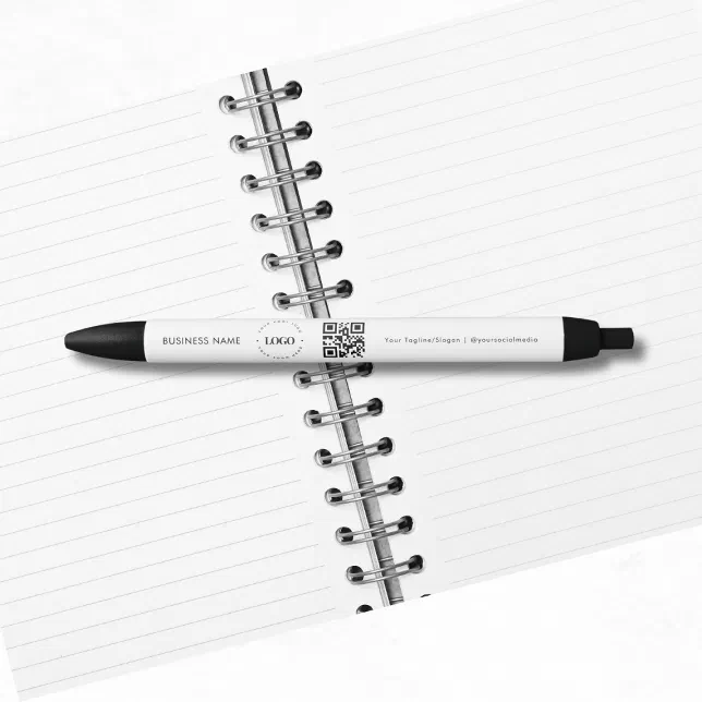 Custom Business Logo QR Code & Text Promotional Black Ink Pen | Zazzle