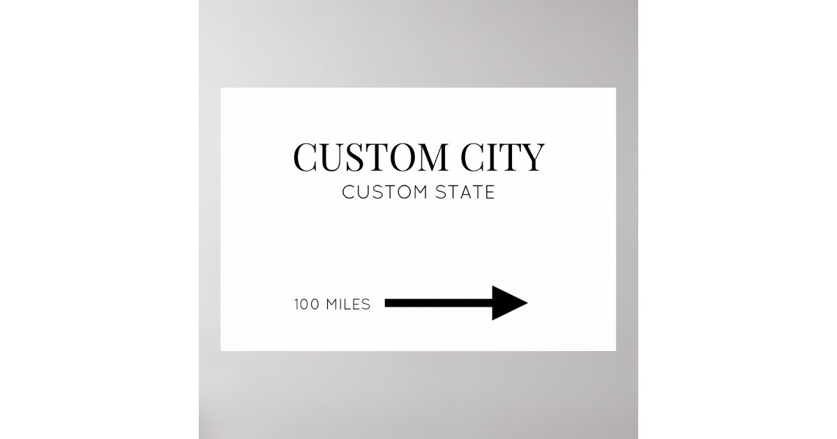 Custom City and State Arrow Mileage Poster | Zazzle