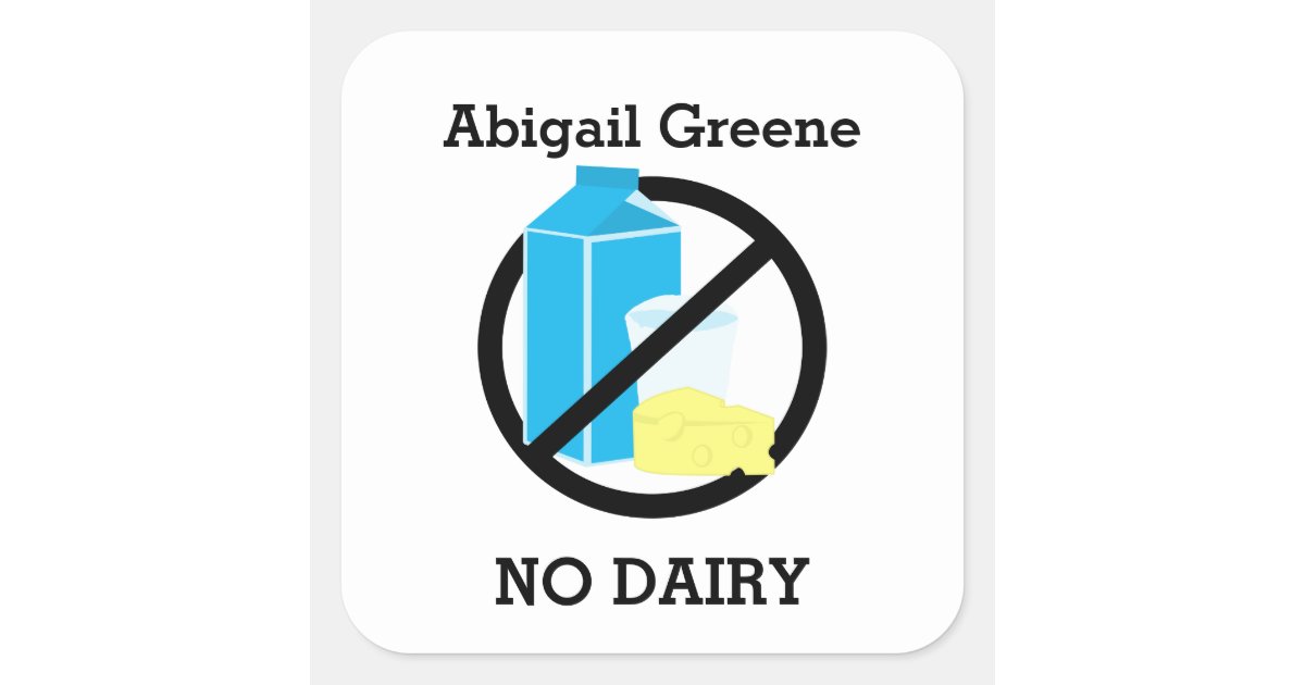 Custom Colour Dairy Allergy Alert Personalised Kid Square Sticker | Zazzle