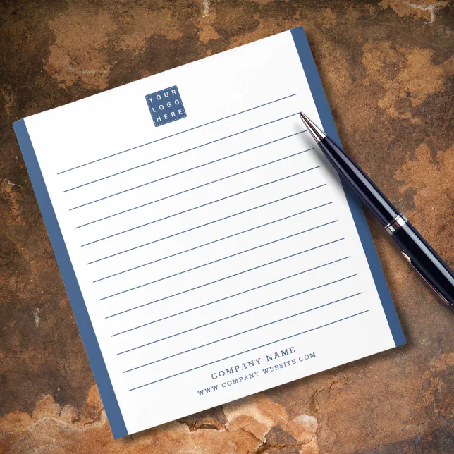 Custom Company Logo Business Name Blue Border Notepad | Zazzle