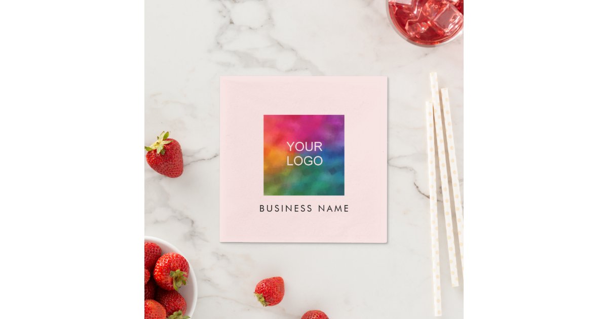 Custom Company Logo Text Here Template Pink Napkin | Zazzle