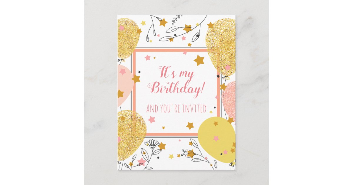 custom cute birthday party invitation postcard | Zazzle