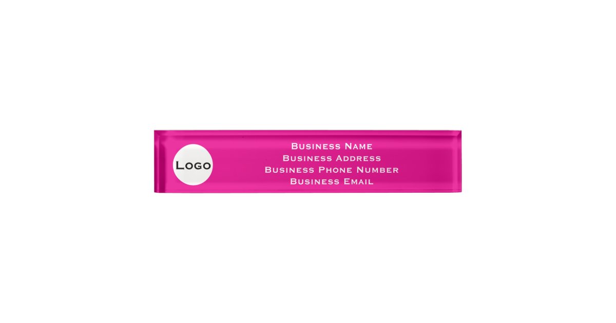 Custom Desk Name Plate – Bold Pink with Logo | Zazzle