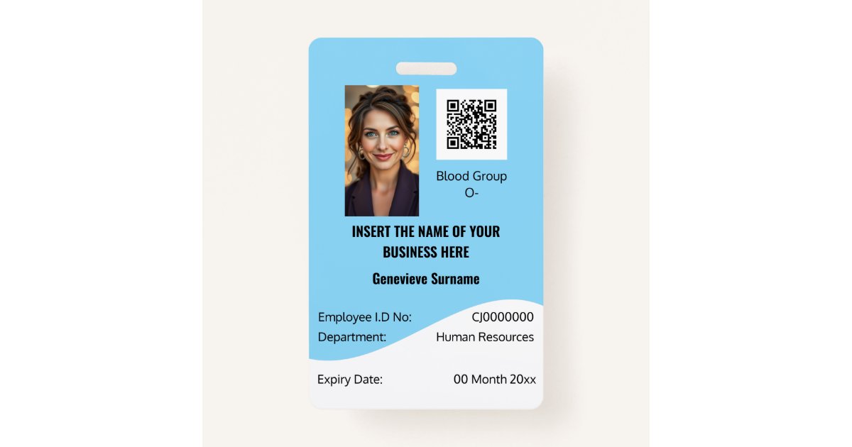 CUSTOM employee ID card editable blue white ID Badge | Zazzle