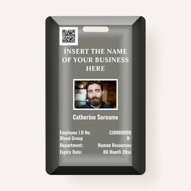 Custom employee ID card | Photo logo silver grey ID Badge | Zazzle