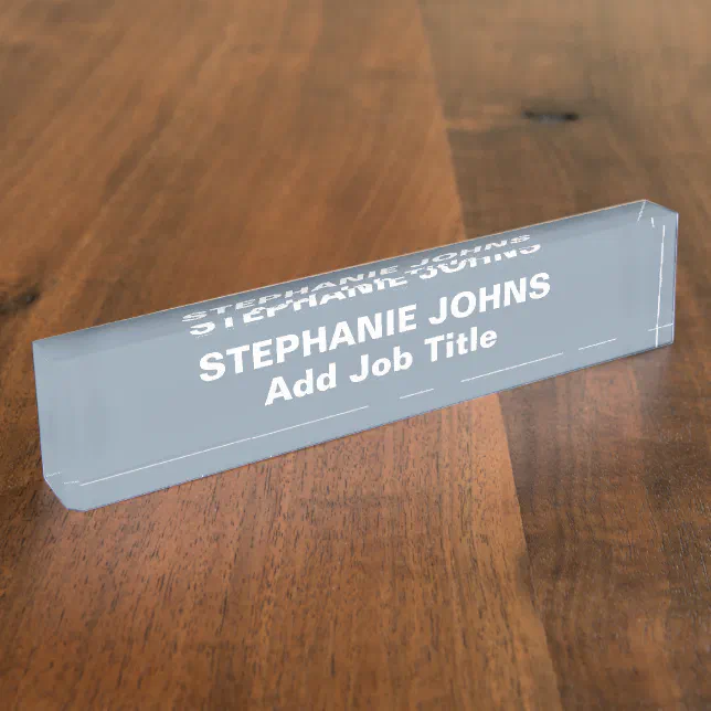 Custom Employee Name Minimalist Dusty Blue White Nameplate | Zazzle