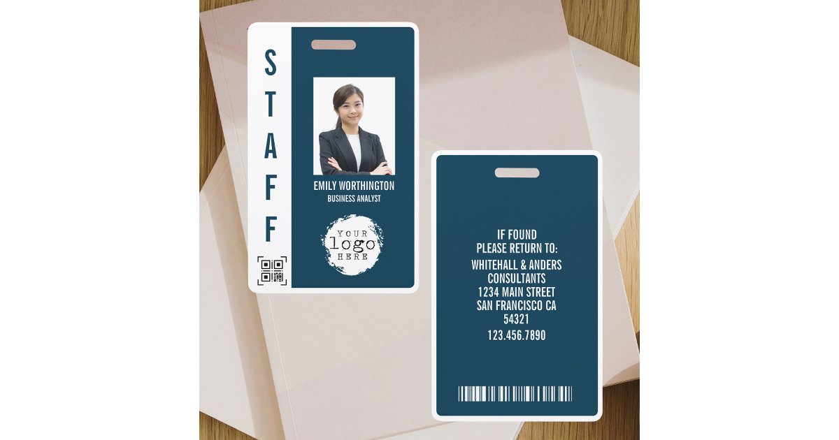 Custom Employee Photo Name Badge QR code Barcode ID Badge | Zazzle