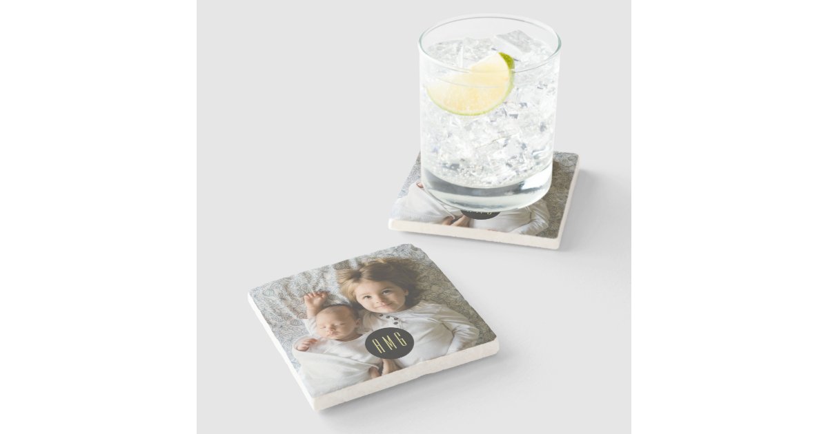 Custom Family Photo | Monogrammed Stone Coaster | Zazzle