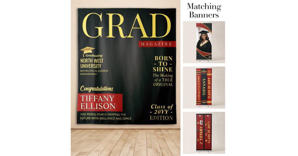 Custom Graduation Banner, Grad Magazine Cover Tapestry | Zazzle