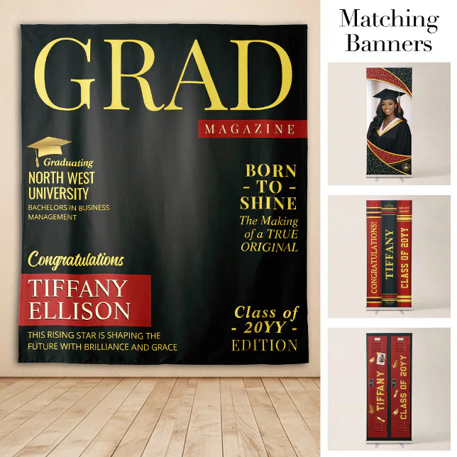 Custom Graduation Banner, Grad Magazine Cover Tapestry | Zazzle