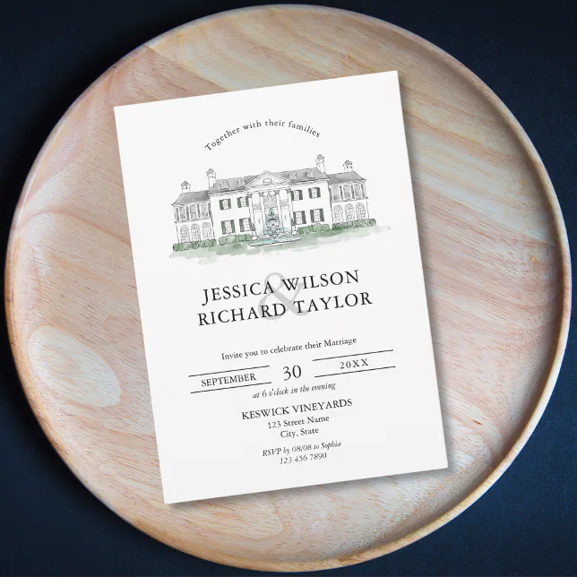 Custom Hand Drawn Venue Illustration Wedding Invit Invitation | Zazzle