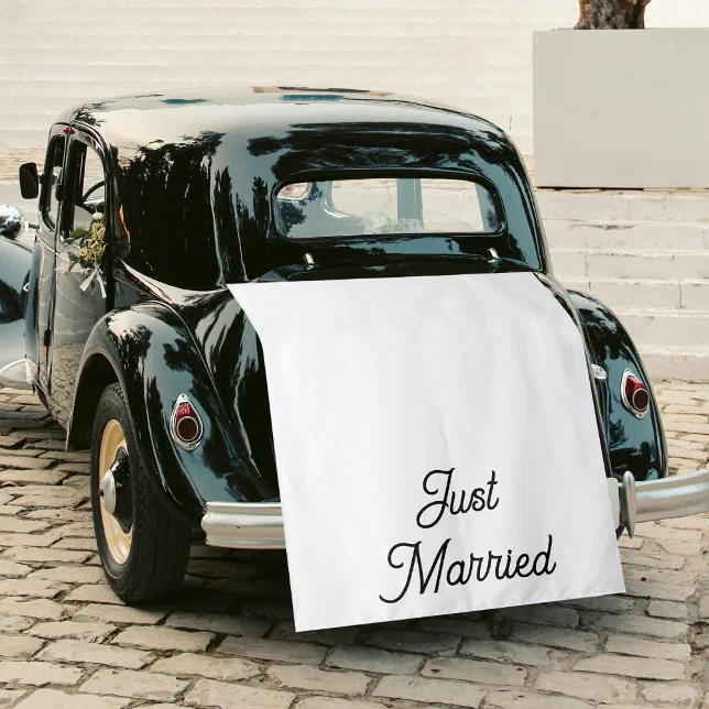 Custom Just Married Fabric Car Wedding Banner Sign Tapestry | Zazzle