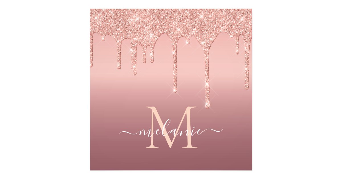 Custom Letter Your Name Rose Gold Glitter Poster | Zazzle