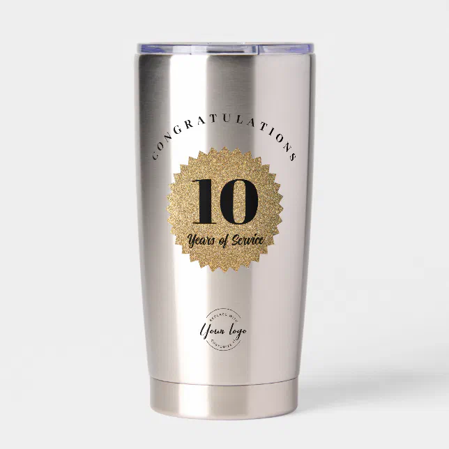 Custom logo 10 Years of Service Award Gold seal Insulated Tumbler | Zazzle