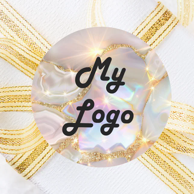 Custom logo business agate holographic classic round sticker | Zazzle