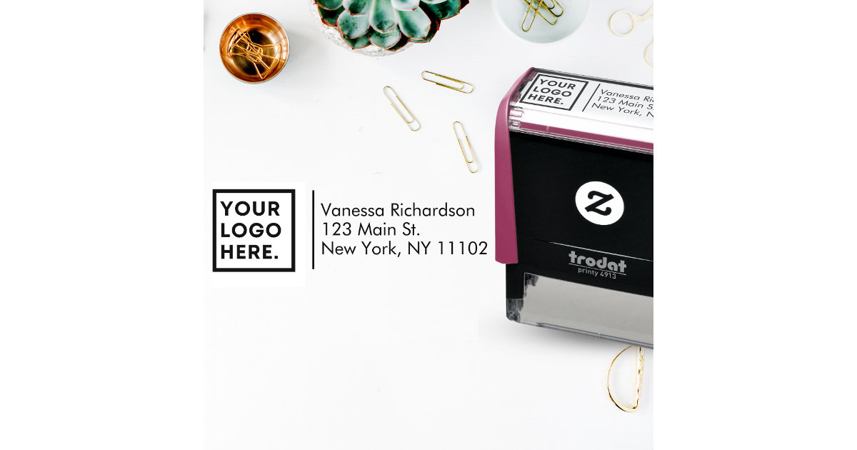 Custom logo business return address self-inking stamp | Zazzle