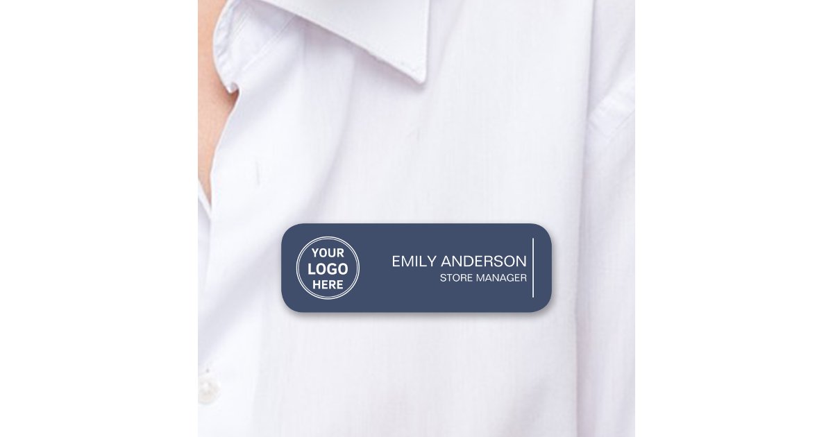 Custom Logo Employee Magnetic Safety Pin Navy Name Tag | Zazzle