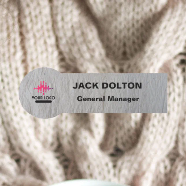 Custom Logo Employee Name Badge in Silver | Zazzle