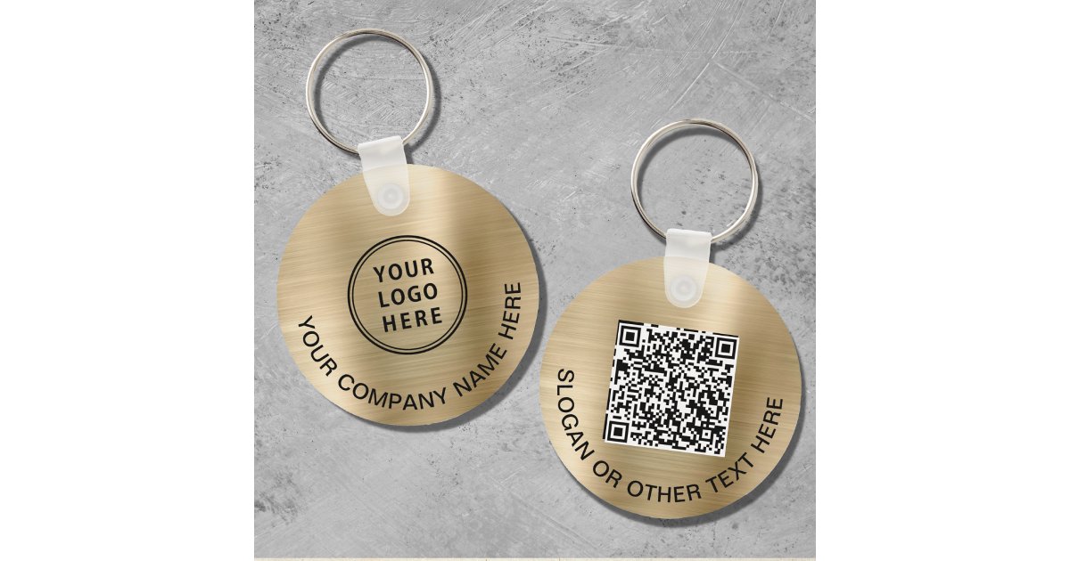 Custom Logo QR Code Promotional Gold Key Ring | Zazzle