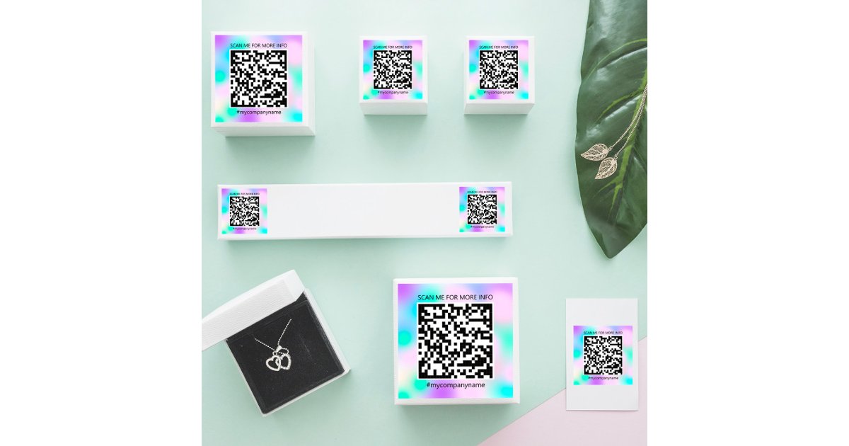 Custom Logo QR Code Scan Me Name Blue Square Sticker | Zazzle