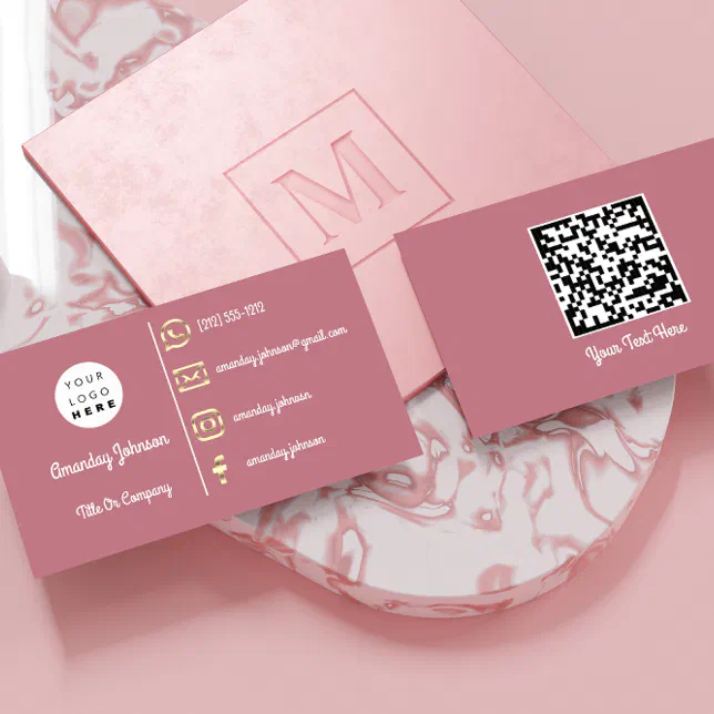 Custom Logo Social Media Gold QR Code Rose Business Card | Zazzle