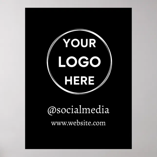 Custom Logo Social Media Minimalist Business Black Poster | Zazzle