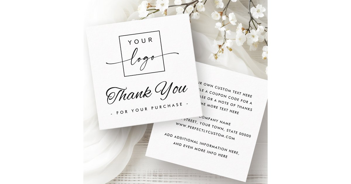 Custom logo square business thank you insert card | Zazzle