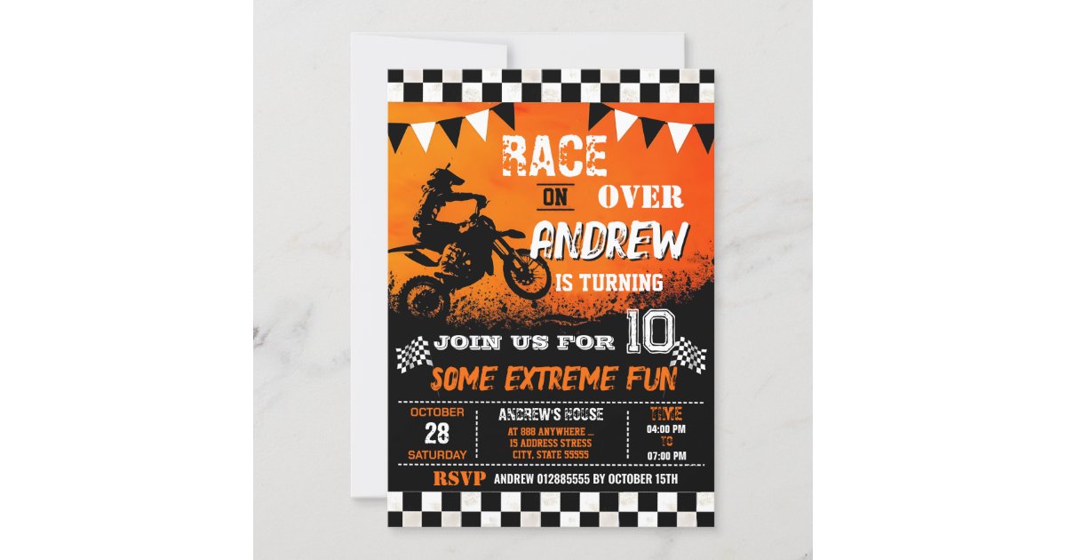 Custom Motocross Dirt Bike modern Birthday Invitation | Zazzle