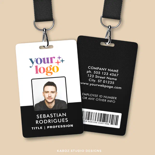 Custom Name Logo Photo Barcode Employee ID Badge | Zazzle