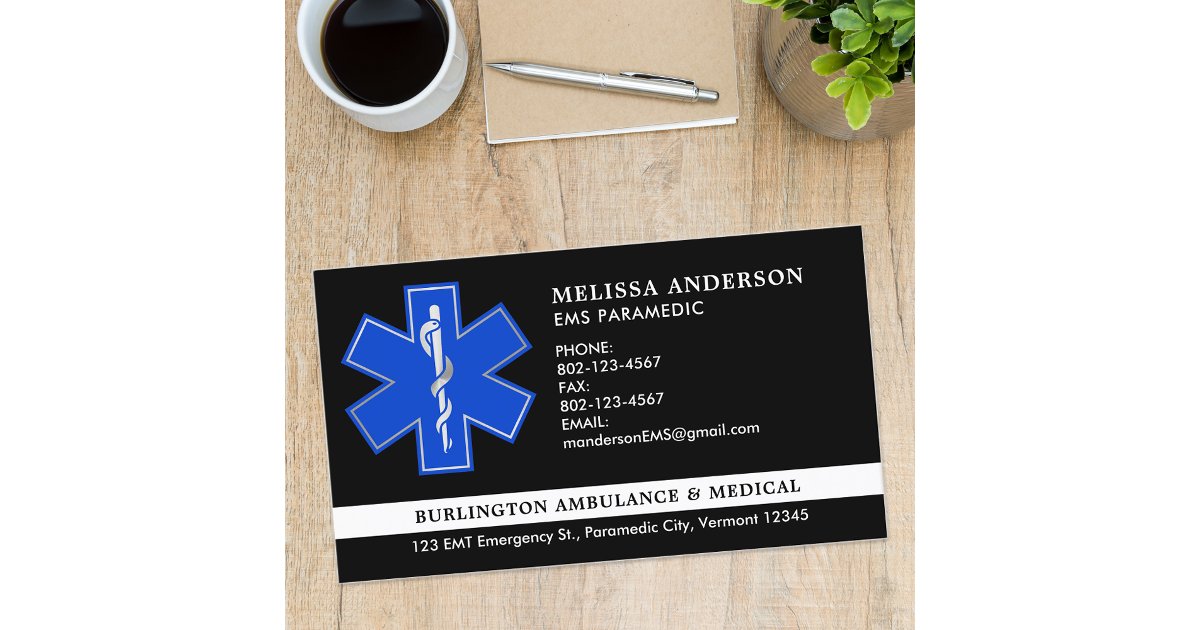 Custom Paramedic EMS Ambulance Service Emblem Logo Business Card | Zazzle