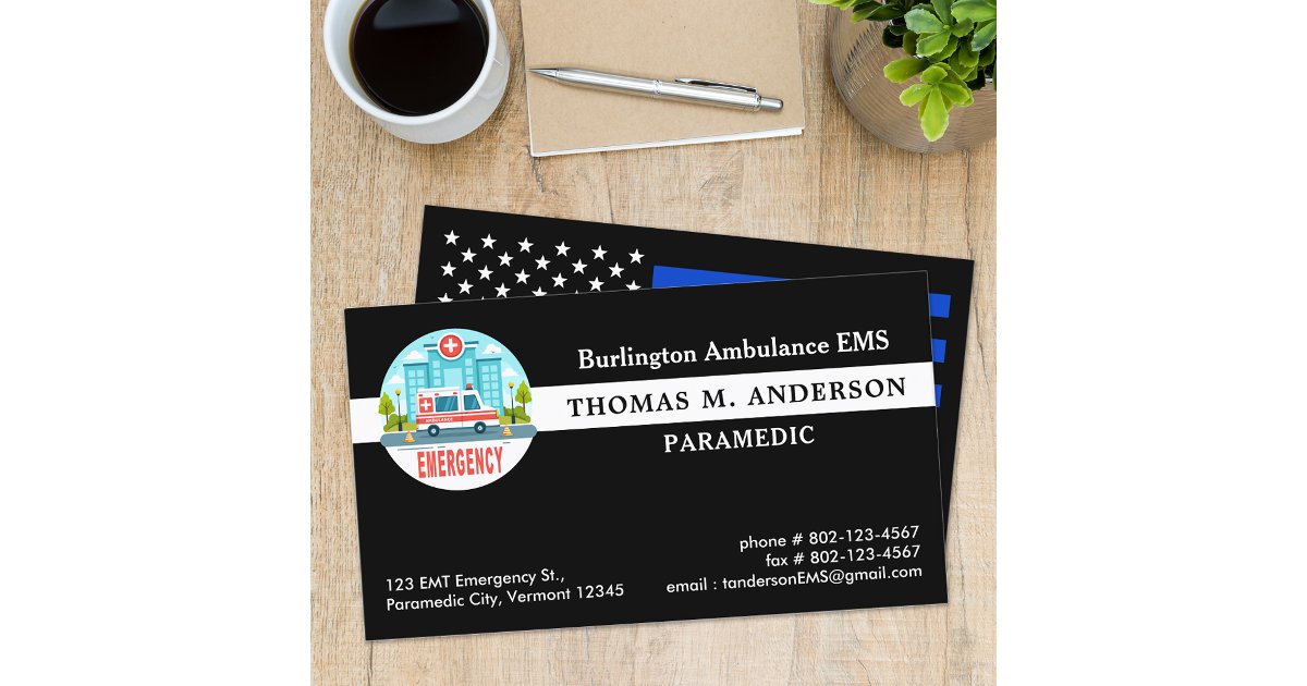 Custom Paramedic EMT Ambulance Service Emblem Logo Business Card | Zazzle