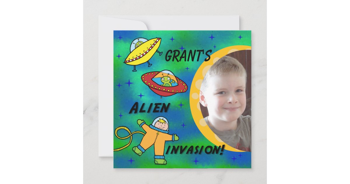 Custom Photo Alien Invasion Birthday Invitation | Zazzle